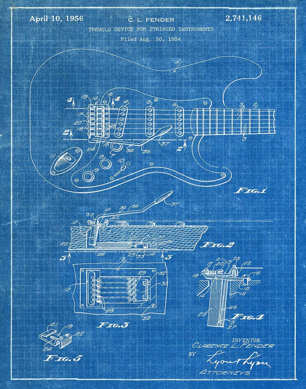 Fender Guitar 1956 Patent Art Print-Fresh Prints of CT-Helix Sounds